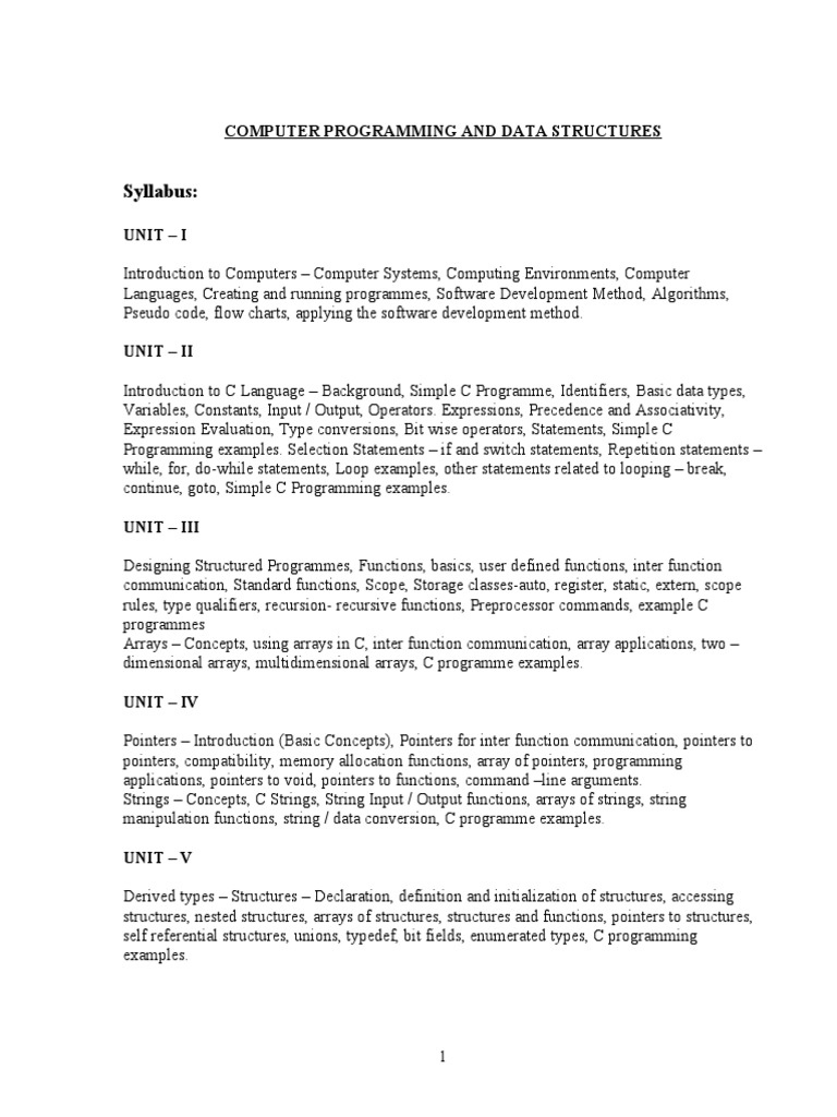 Syllabus:: Computer Programming and Data Structures | Download Free PDF | C (Programming ...