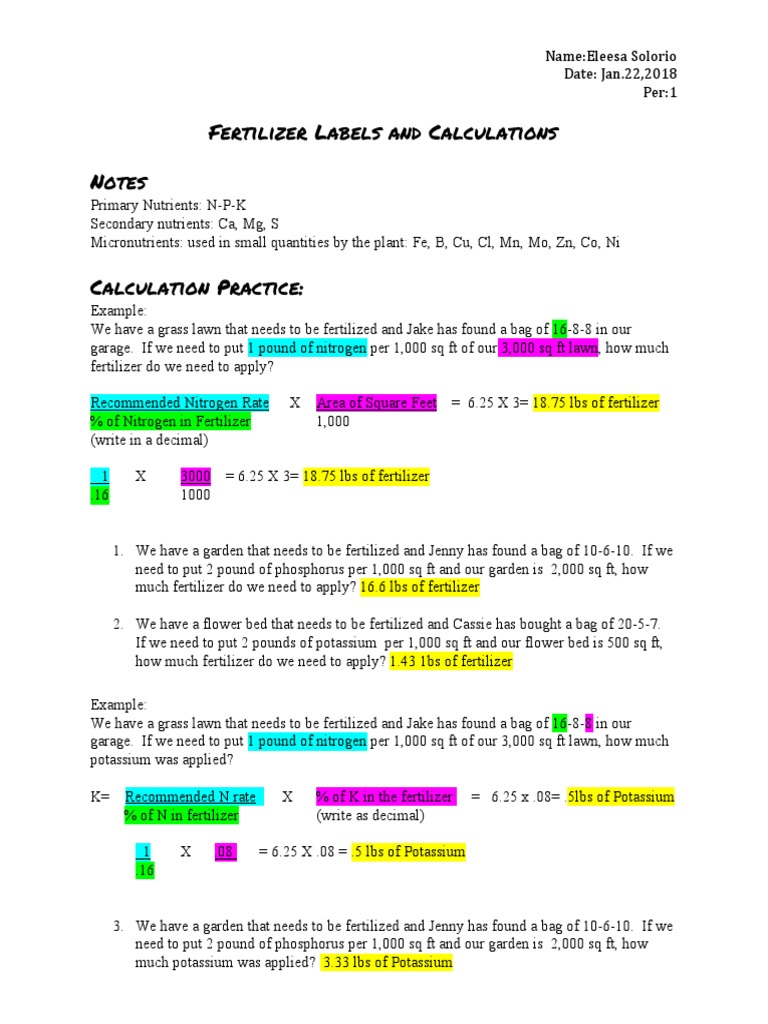 Eleesa Solorio - Fertilizer Labels and Calculations | PDF | Fertilizer ...