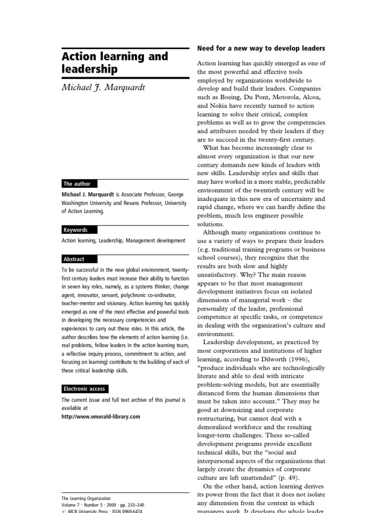 Action Learning and Leadership | PDF | Business