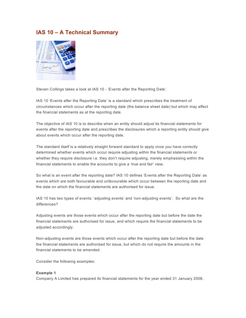 IAS 10 - A Technical Summary: Example 1 | PDF | International Financial ...