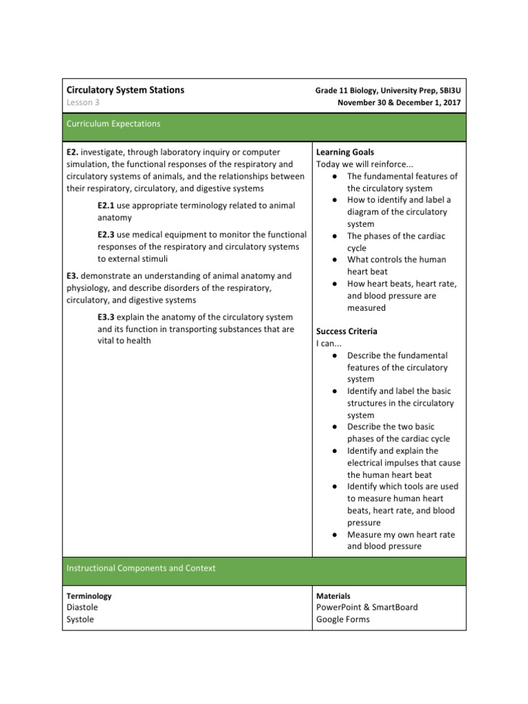 The Circulatory System Stations - Sbi3u | PDF | Circulatory System | Heart