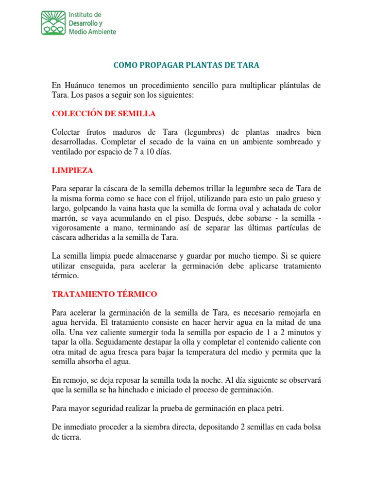 Como Propagar Plantas de Tara | PDF | Germinación | Semilla