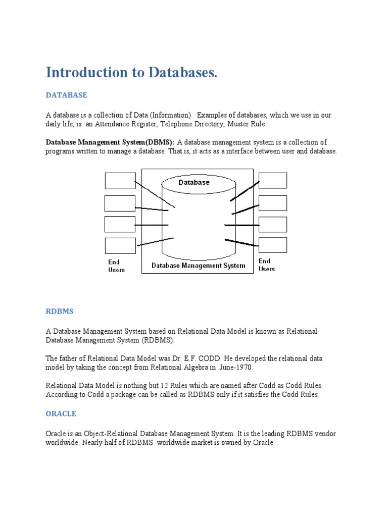 Introduction To Databases Pdf Relational Database Databases