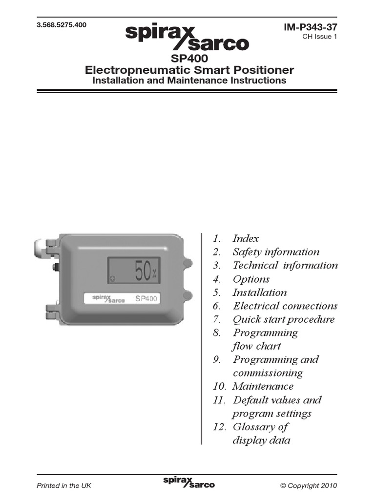 SP400 Electropneumatic Smart Positioner-Installation Maintenance Manual ...
