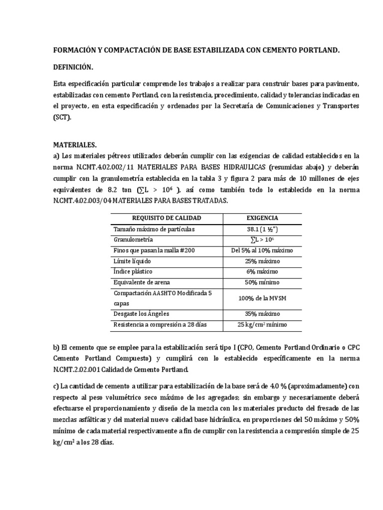Base Estabilizada Con Cemento Portland | PDF | Cemento | Riego