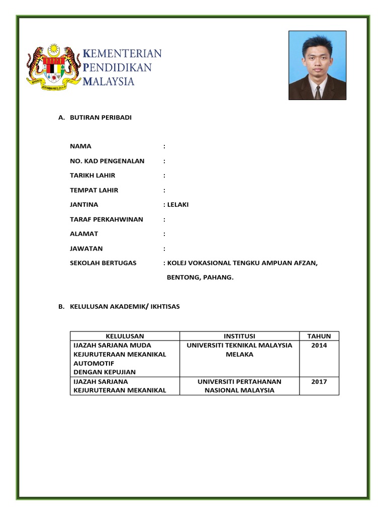 Contoh Butiran Peribadi Fail | PDF