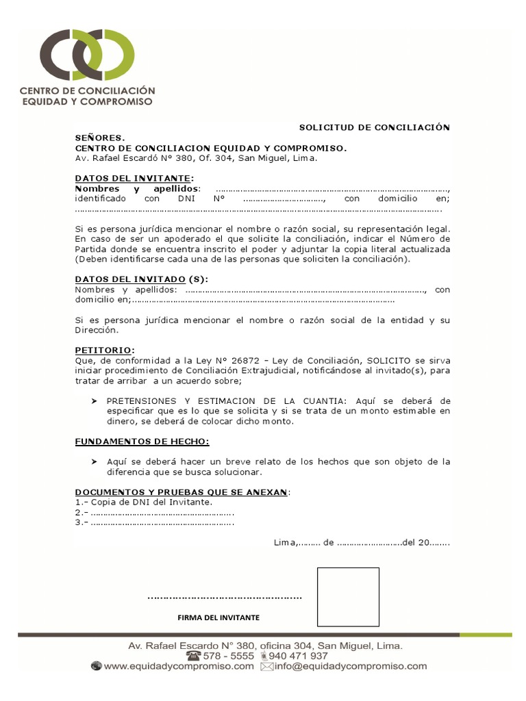 Invitacion para Conciliar Modelo de Solicitud | PDF