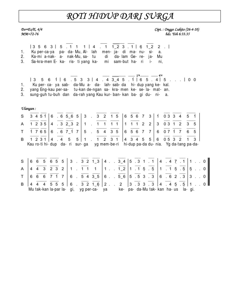 Roti Hidup Dari Surga (Partitur SATB) | PDF