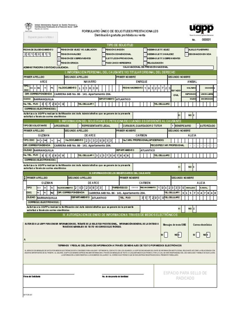 GP-For-001 Formulario Único de Solicitudes Prestacionales 040414 (2 ...