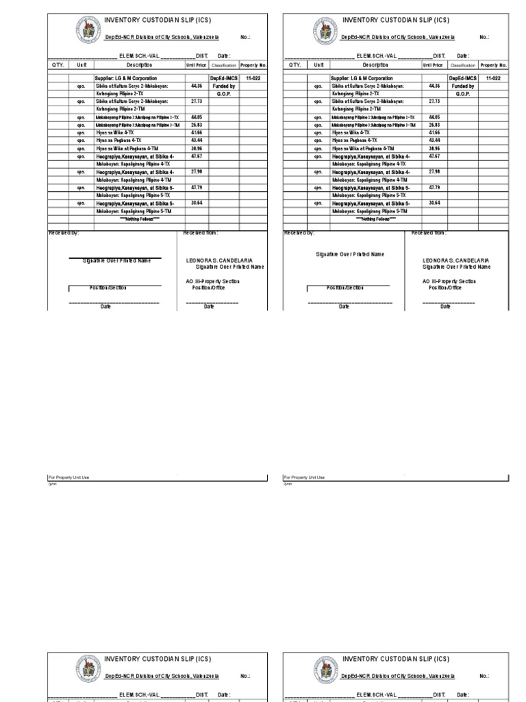 ICP - Inventory Custodian Slip Forms | Semiotics | Symbols