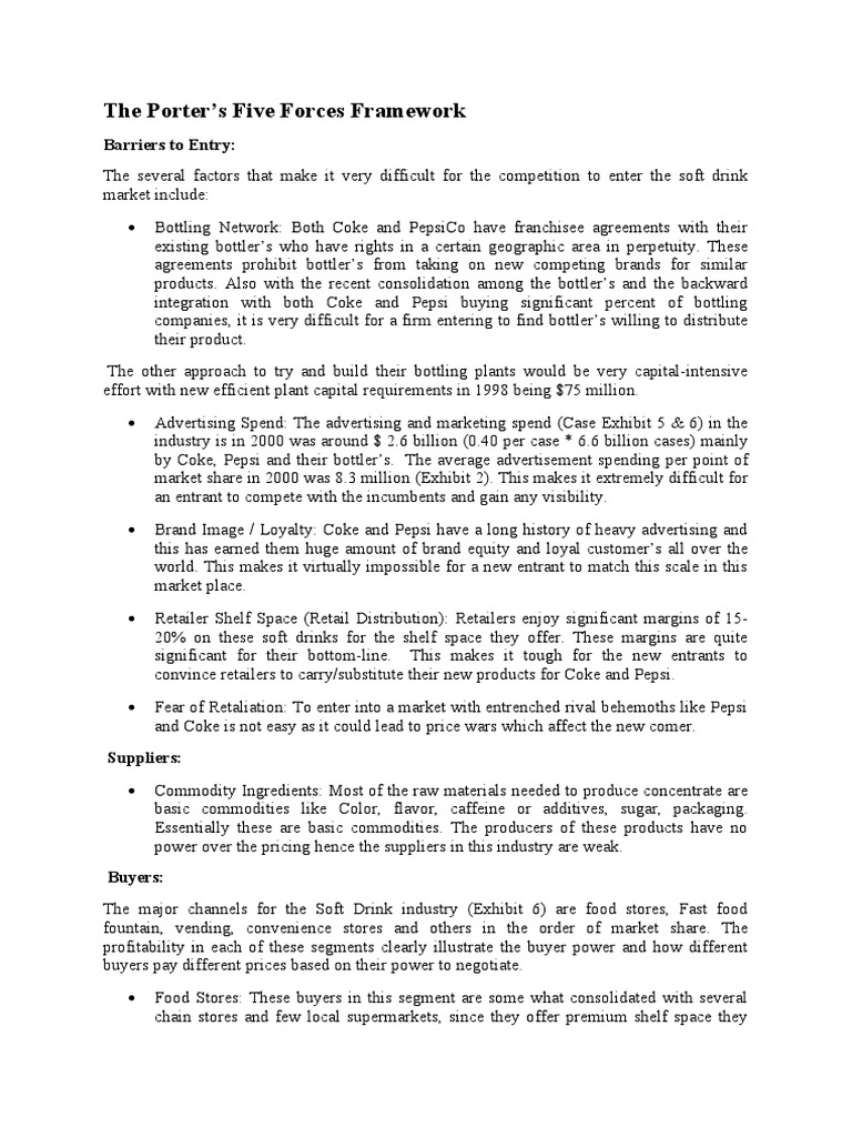 The Porter's Five Forces Framework: Barriers To Entry | PDF | Coca Cola ...