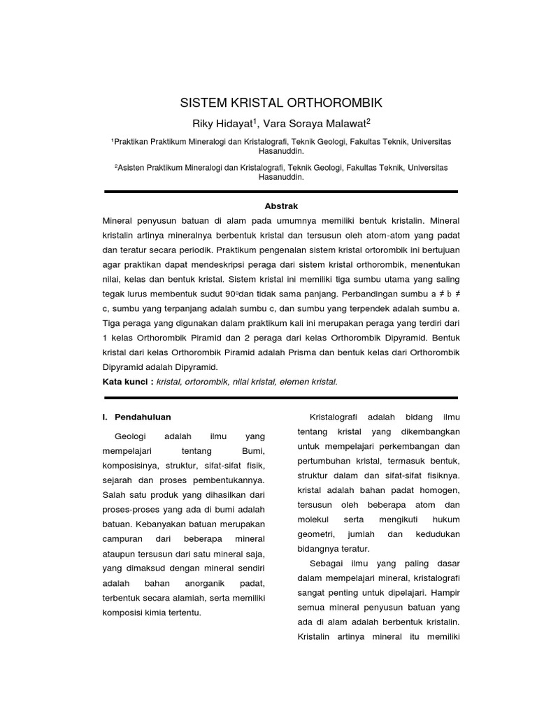 Pengenalan Sistem Kristal Ortorombik | PDF
