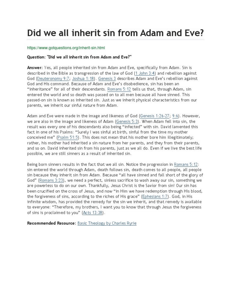Did We All Inherit Sin From Adam and Eve? | PDF | Original Sin | Sin