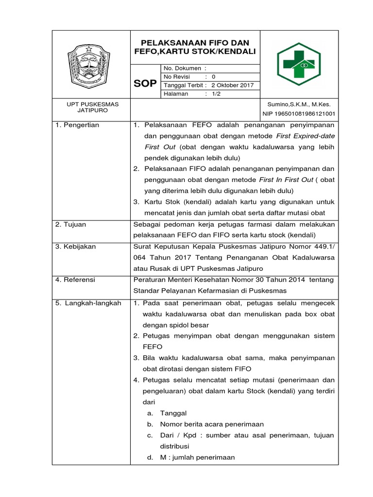 Pelaksanaan FIFO dan FEFO Obat | PDF