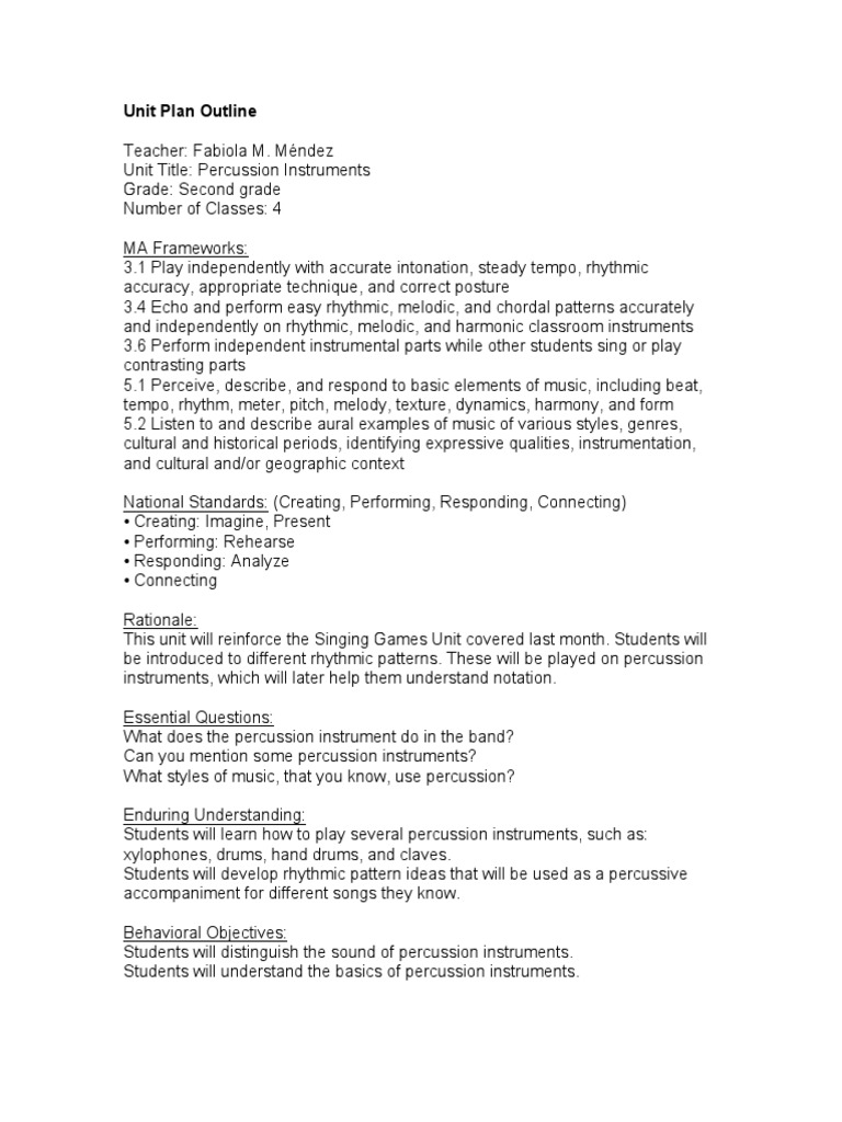 Unit Plan | PDF | Rhythm | Musical Instruments