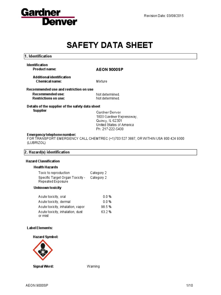 Aeon 9000sp Sds | Toxicity | Personal Protective Equipment