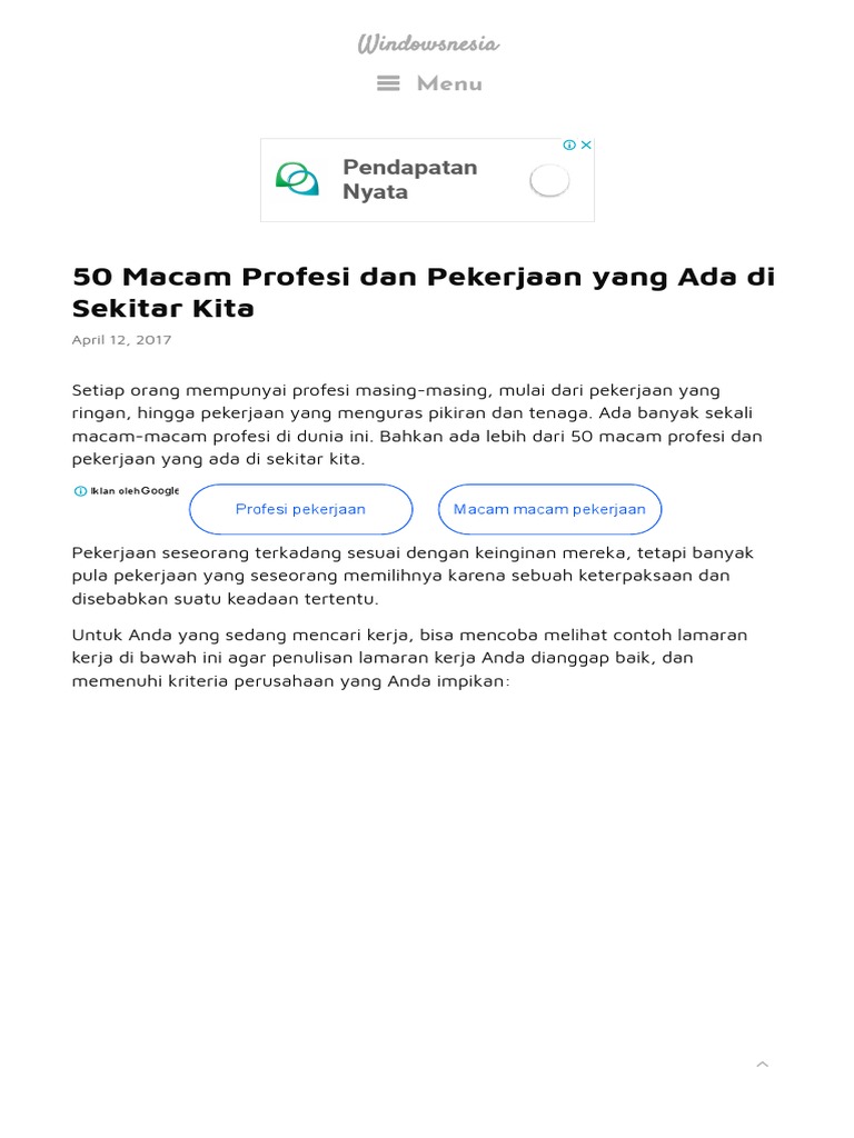 50 Macam Profesi Dan Pekerjaan Yang Ada Di Sekitar Kita - Windowsnesia ...