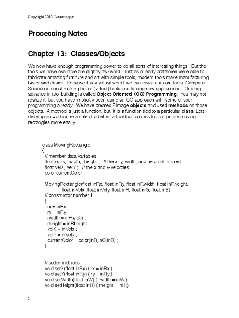 Processing Notes Chapter 13 Classesobjects Pdf Class Computer Programming Parameter