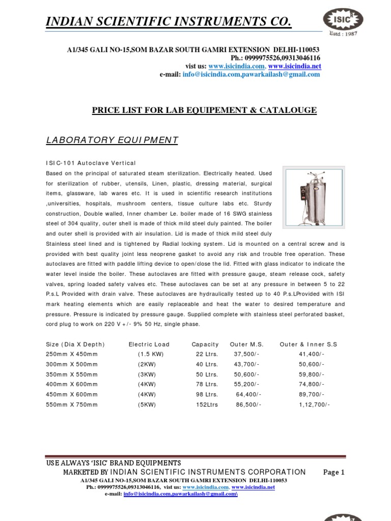 ISIC Laboratory Equipment Price List | PDF | Materials | Mechanical ...