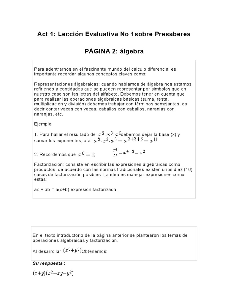 Act. 1 Revision de Presaberes | PDF | Derivado | Límite (Matemáticas)