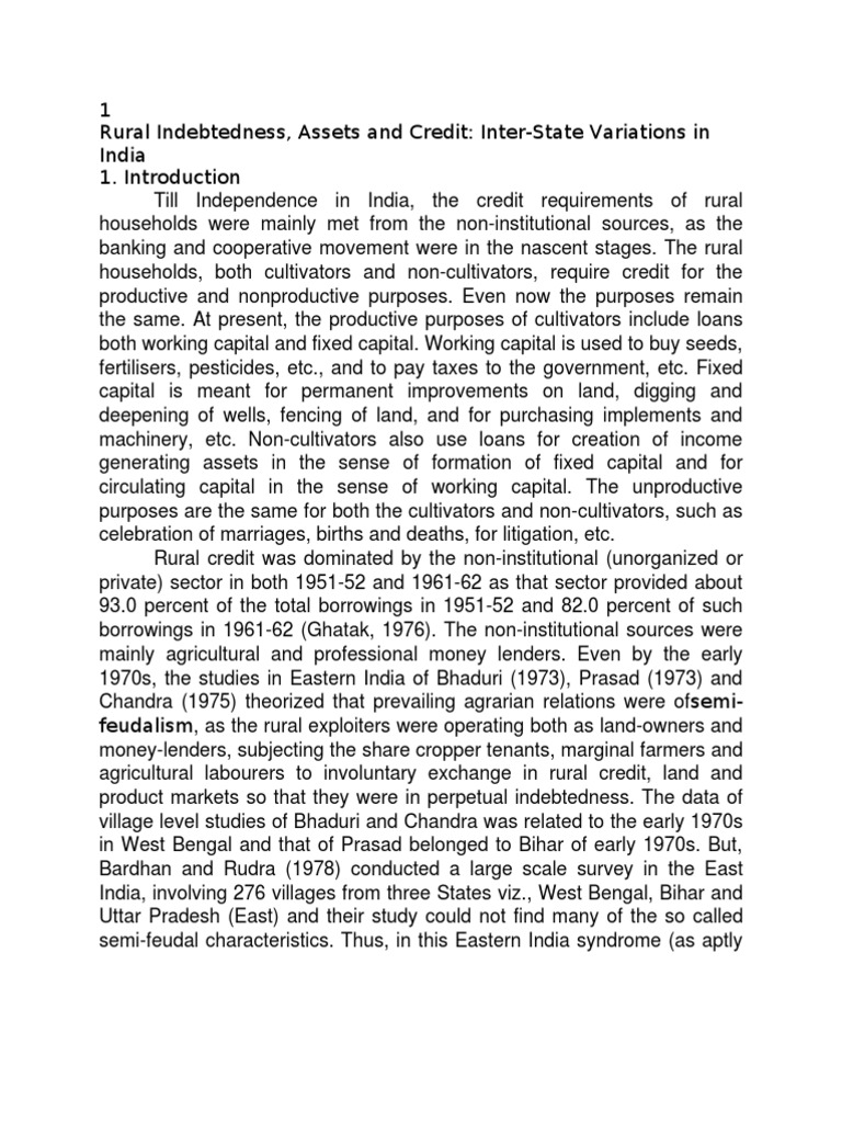 1 Rural Indebtedness, Assets and Credit: Inter-State Variations in ...