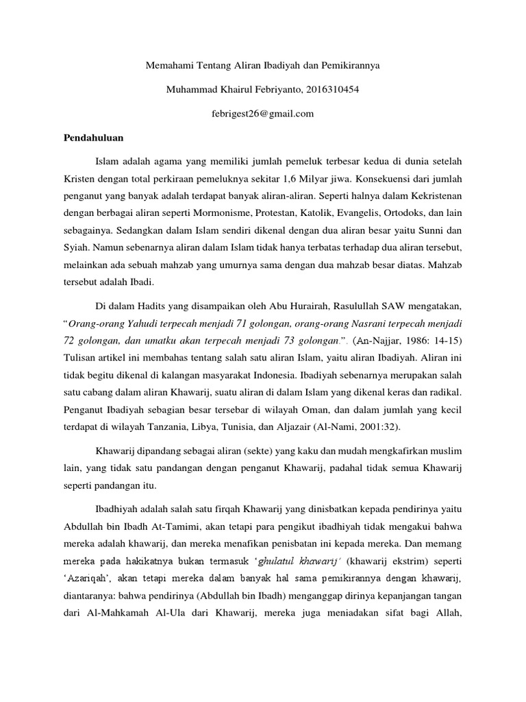 Aliran Ibadiyah dalam Islam: Pemikiran dan Ajaran | PDF