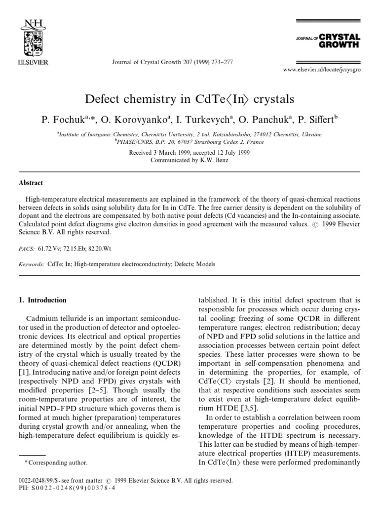 Defect Chemistry in CdTe-In Crystals | PDF | Doping (Semiconductor ...