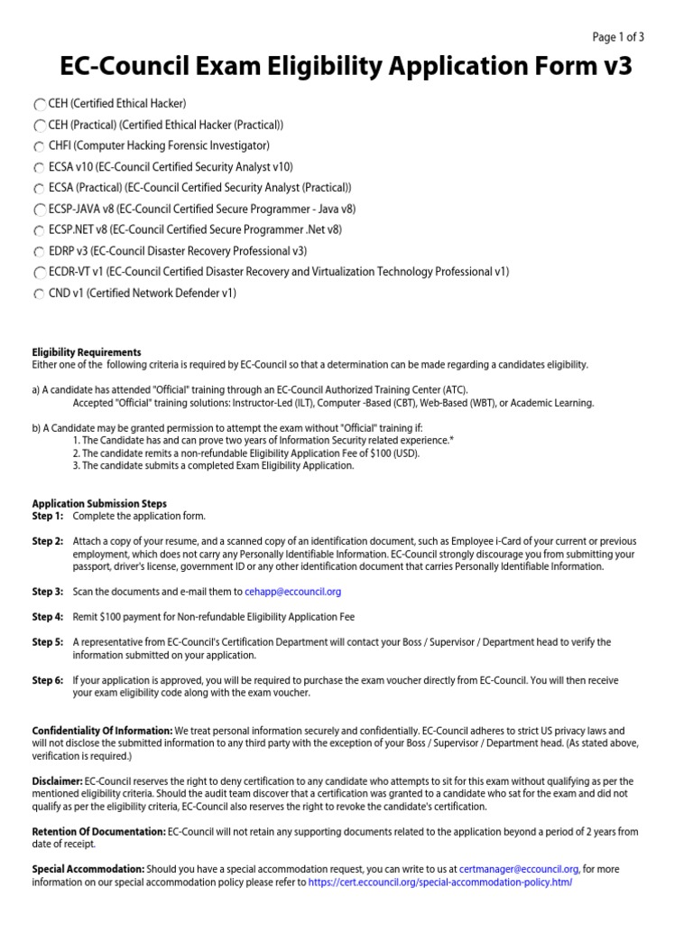 EC-Council Exam Eligibility Application Form v3 | PDF | Security Hacker ...