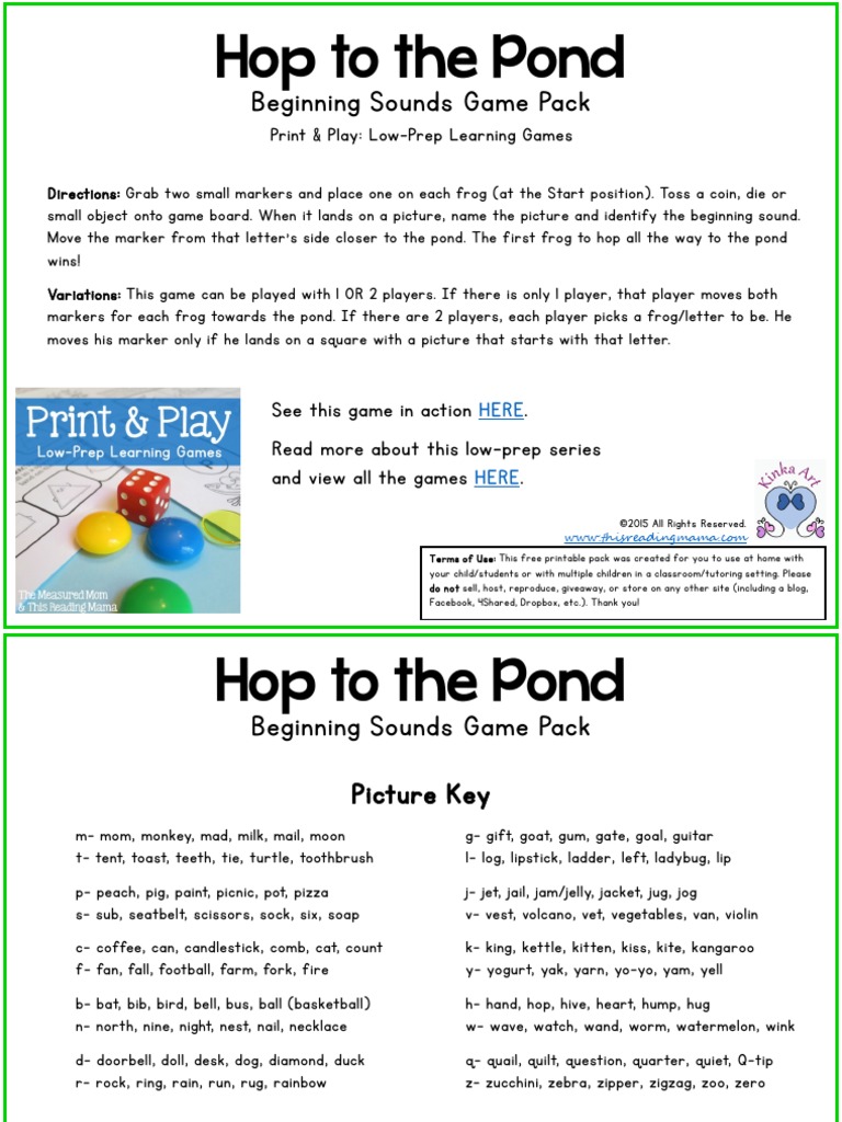 Beginning Sounds Games Print and Play PDF | PDF | Leisure | Nature