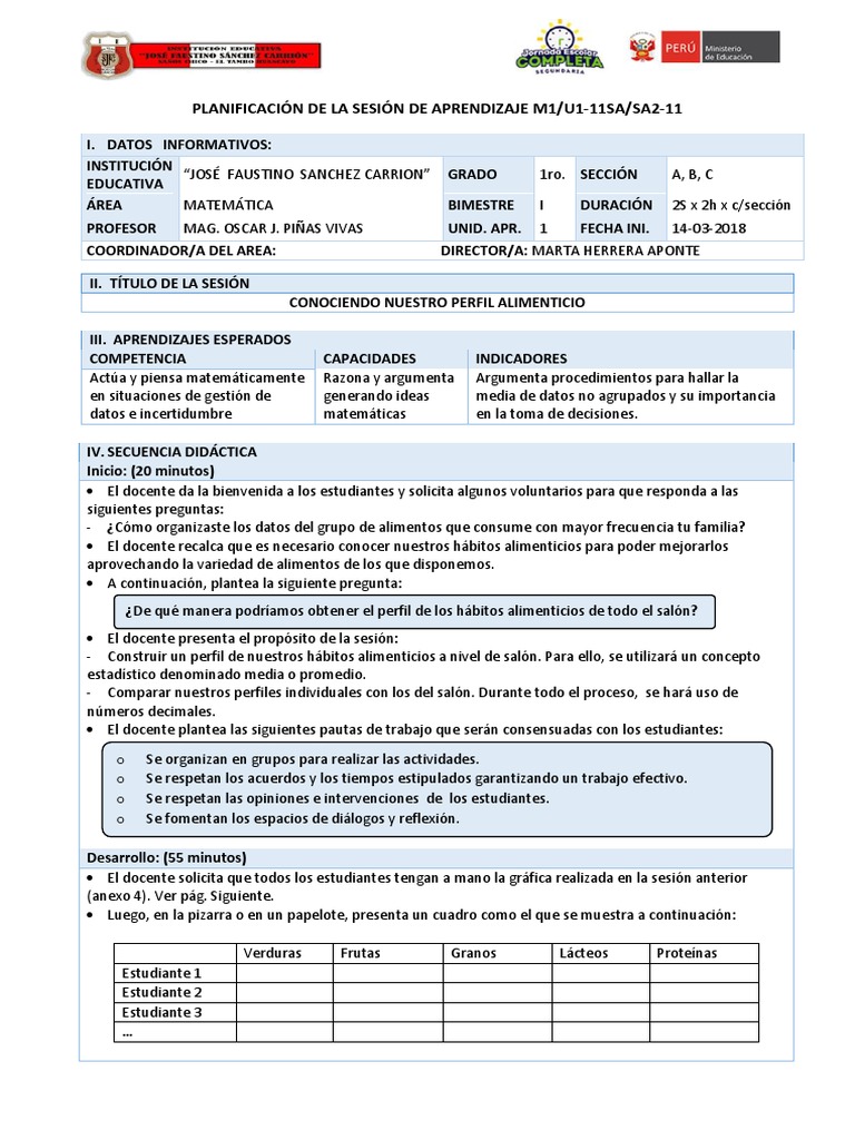 Mat1-U1-Sesión 02 2018 | PDF | Productos lácteos | Maestros