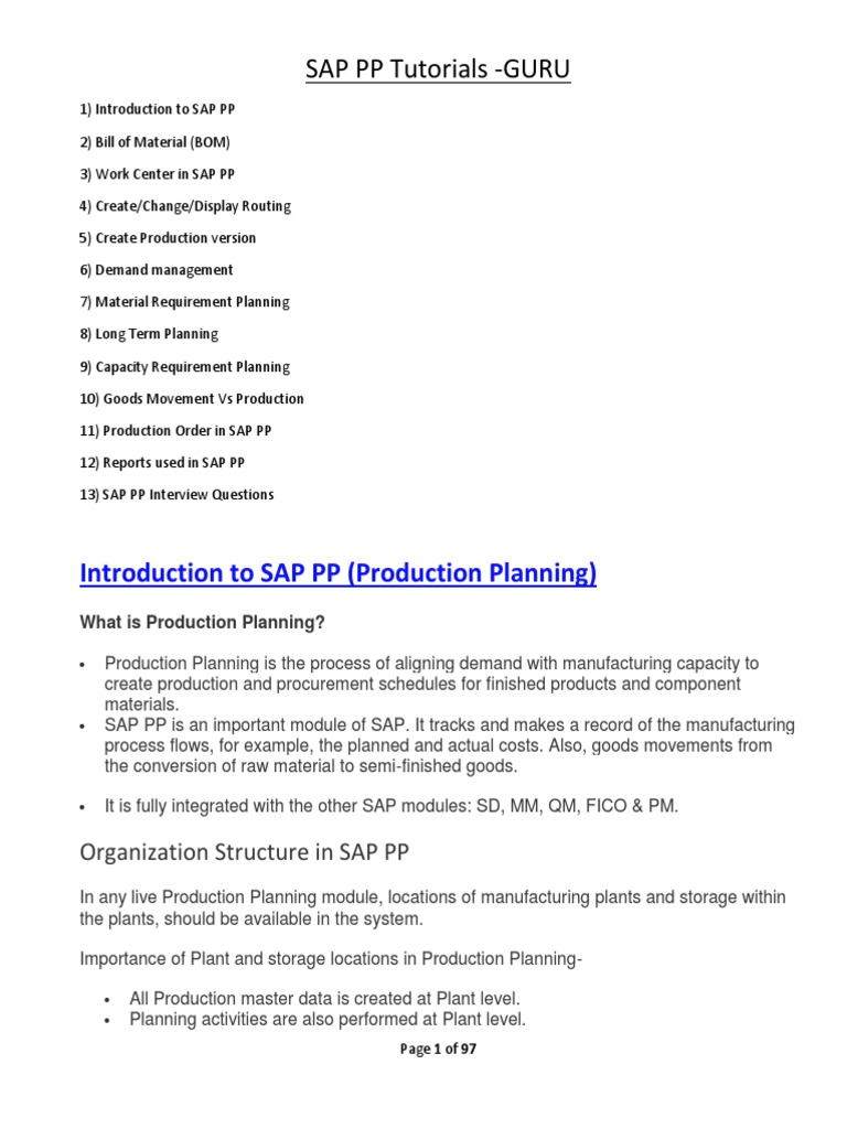 Sap PP Tutorials - Guru | PDF | Supply Chain Management | Production ...