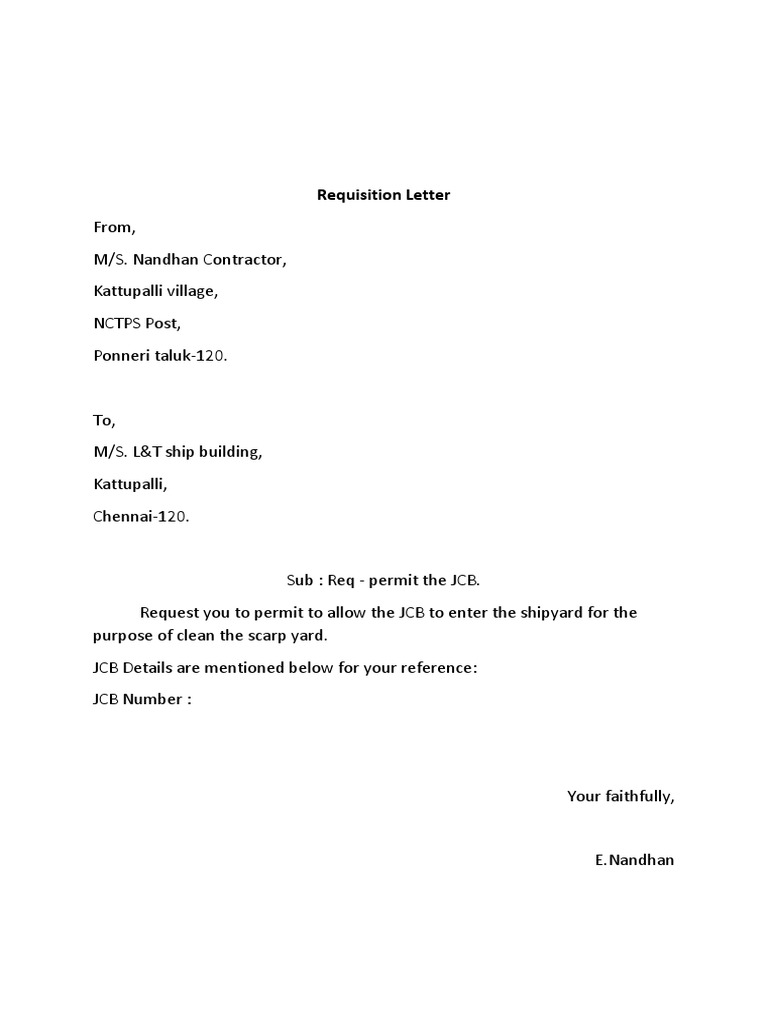 Requisition Letter - JCB | PDF