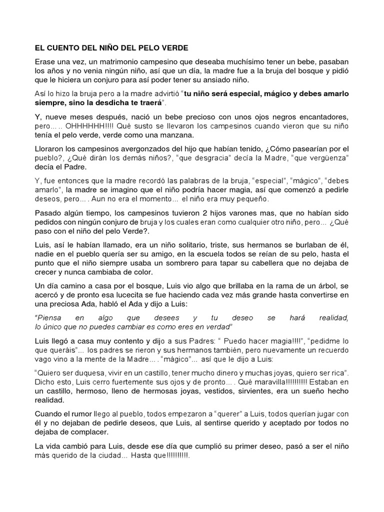 El Cuento Del Niño Del Pelo Verde | PDF | Pelo