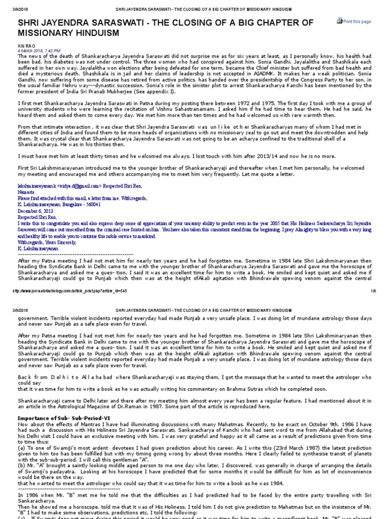 Jayendra Saraswati's Impact on Hinduism | PDF | Indian National ...