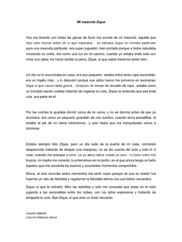 Mi Mascota Zique Cuento Infantil | PDF