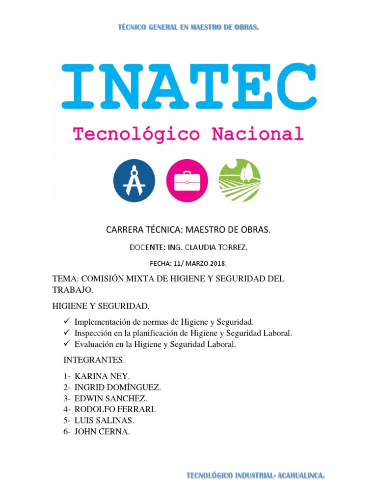 CMHST Comision Mixta de Higiene y Seguridad en El Trabajo Inatec | PDF | Planificación | Derecho ...
