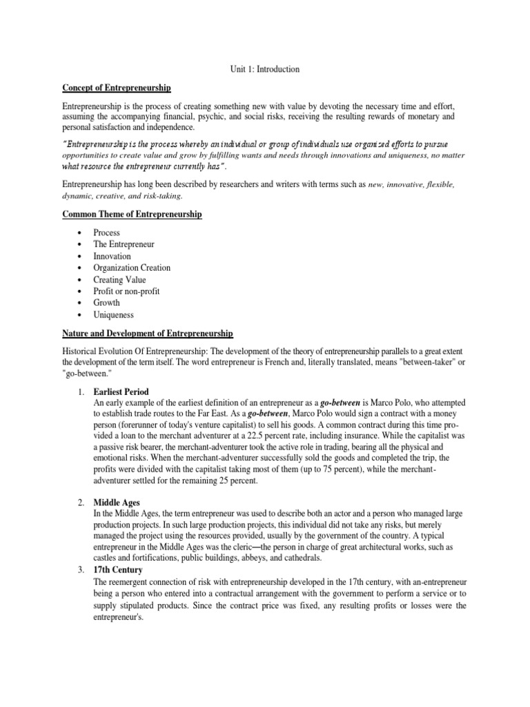 Unit 1-Introduction To Entrepreneur | PDF | Entrepreneurship | Business ...