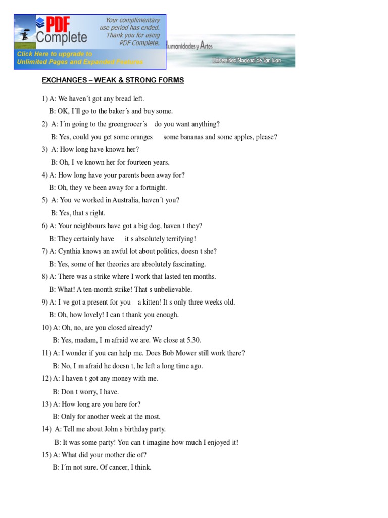 Weak Forms Practice Exchanges | PDF