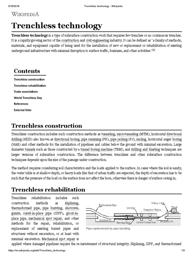 Trenchless Technology - Wikipedia | PDF | Civil Engineering ...