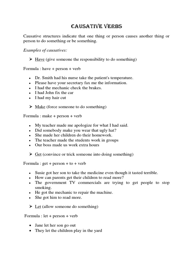 Causative Verbs and Their Formulas | PDF