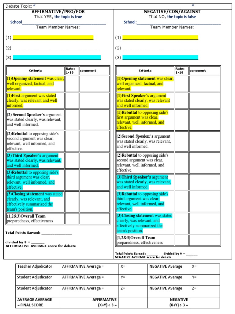 Debate Scoring Rubric Template | PDF | Argument | Epistemology