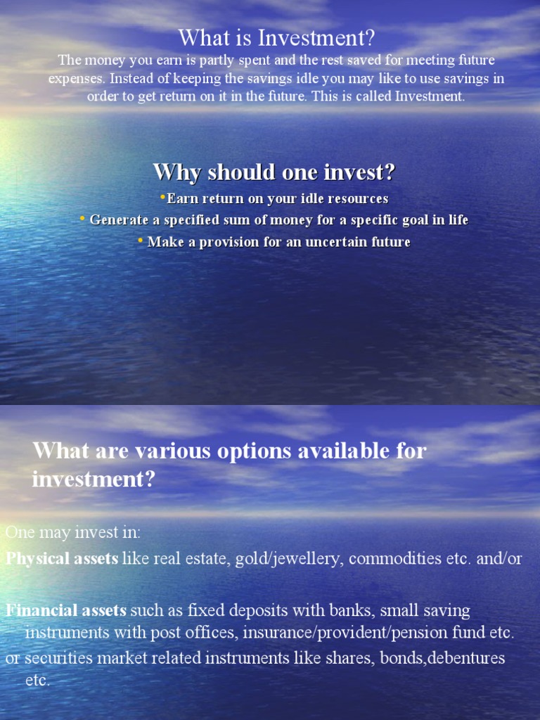 What Is Investment?: Why Should One Invest? | PDF | Securities (Finance ...