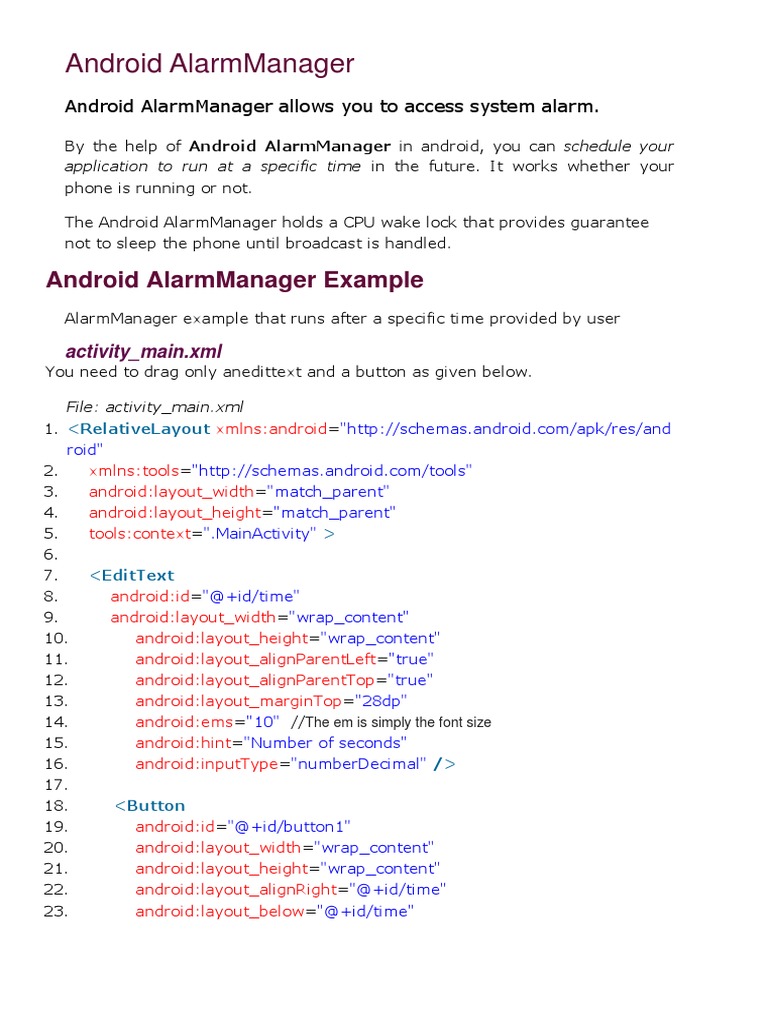 Alarm Manager | PDF | Android (Operating System) | System Software