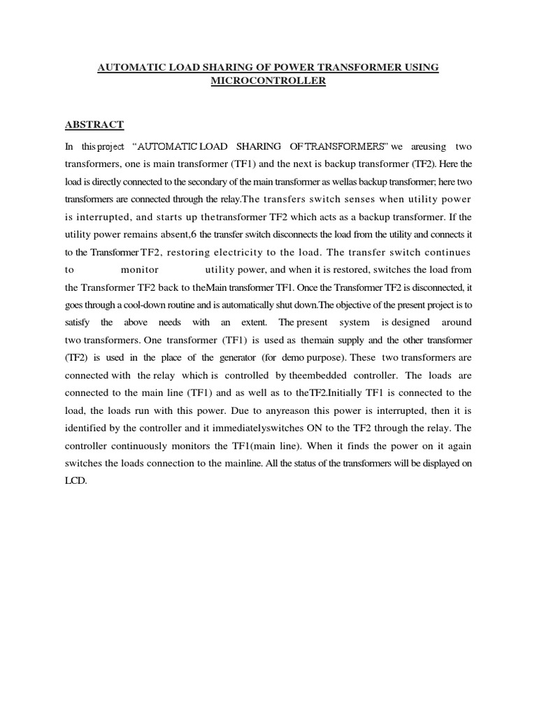 Automatic Load Sharing Of Power Transformer Using Microcontroller Pdf Rectifier Analog To