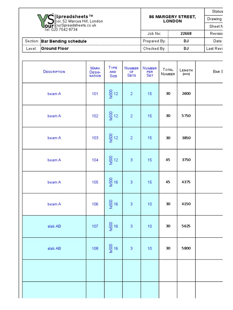 Bar Bending Schedule.xlsx | Office Software | Spreadsheet