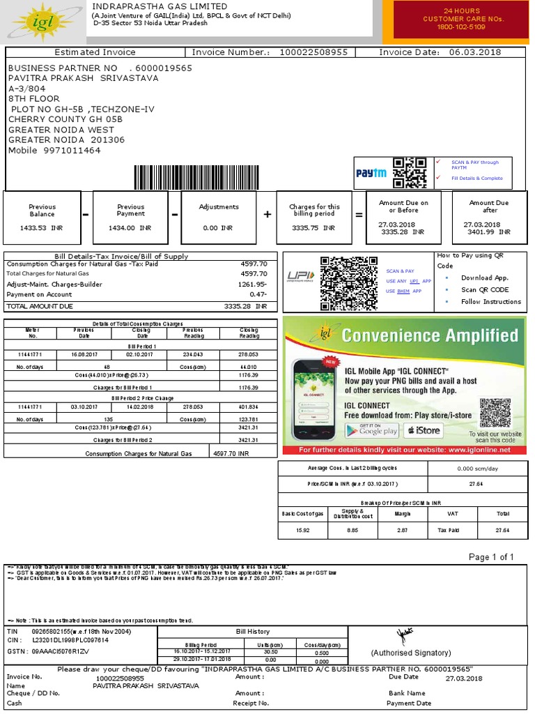 Indraprastha Gas Limited bill details and customer care numbers | PDF ...