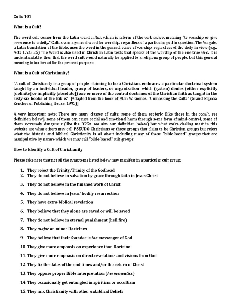 Cults 101 | PDF | Oneness Pentecostalism | Trinity