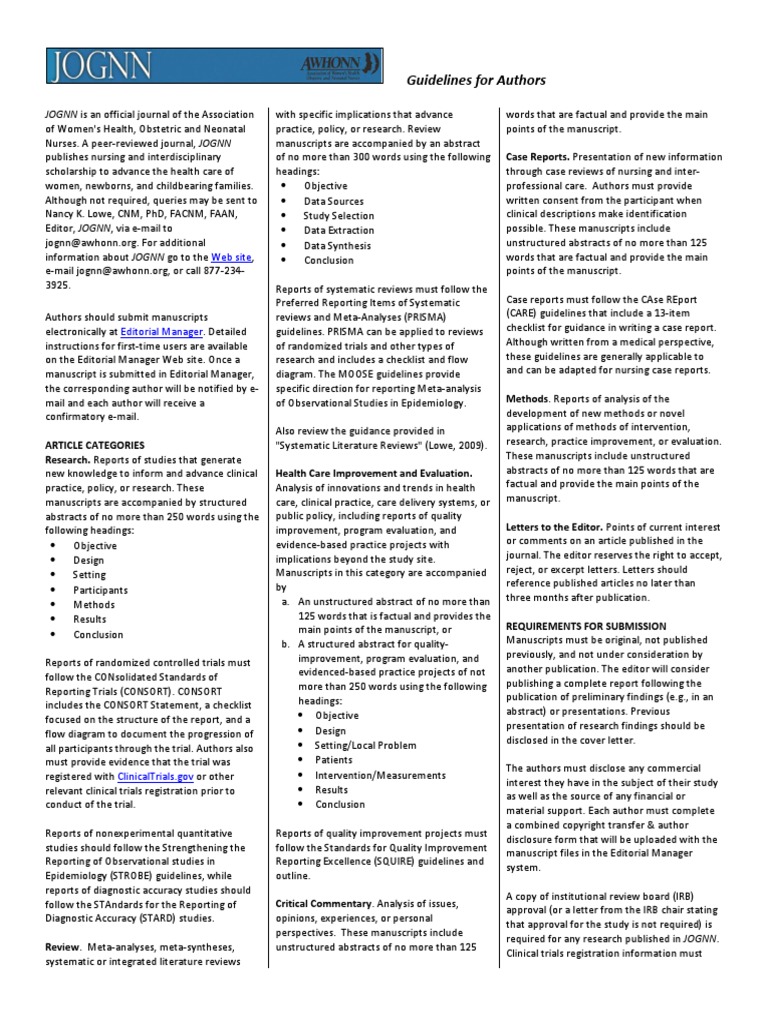 JOGNN Guidelines For Authors | PDF | Inquiry | Publishing