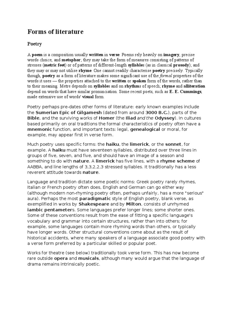 Forms of Literature | Download Free PDF | Poetry | Novels