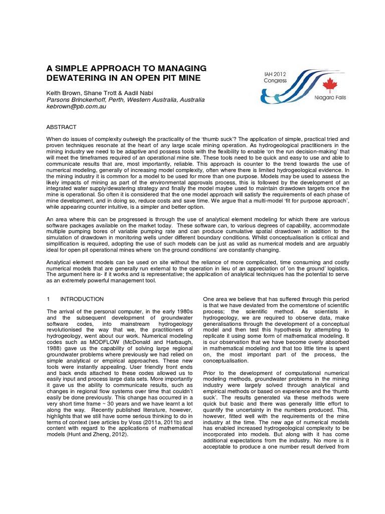 A Simple Approach To Managing Dewatering PDF | PDF | Hydrogeology | Mining